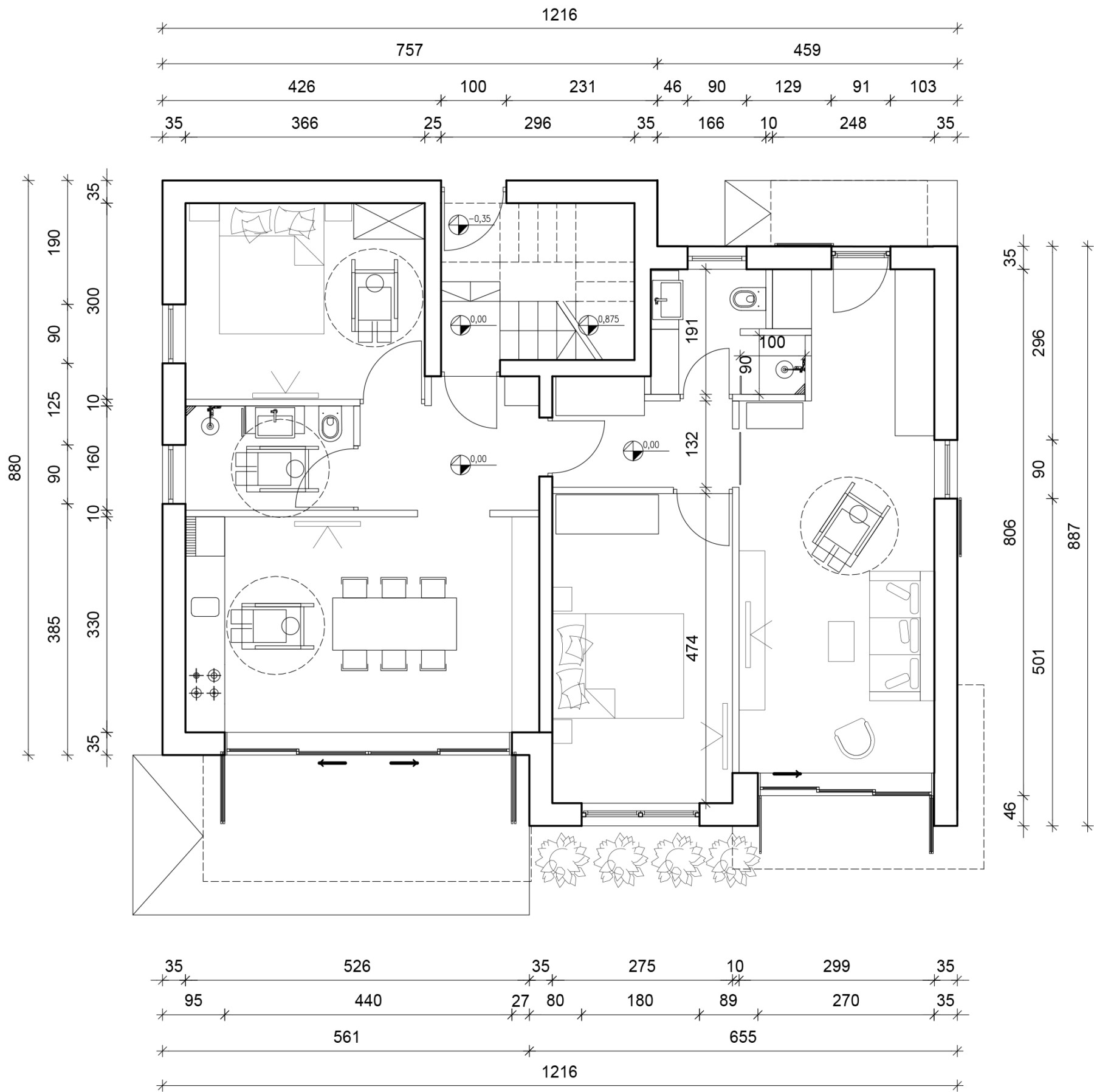 Projekt kuće za odmor s četiri apartmana i krovnom terasom